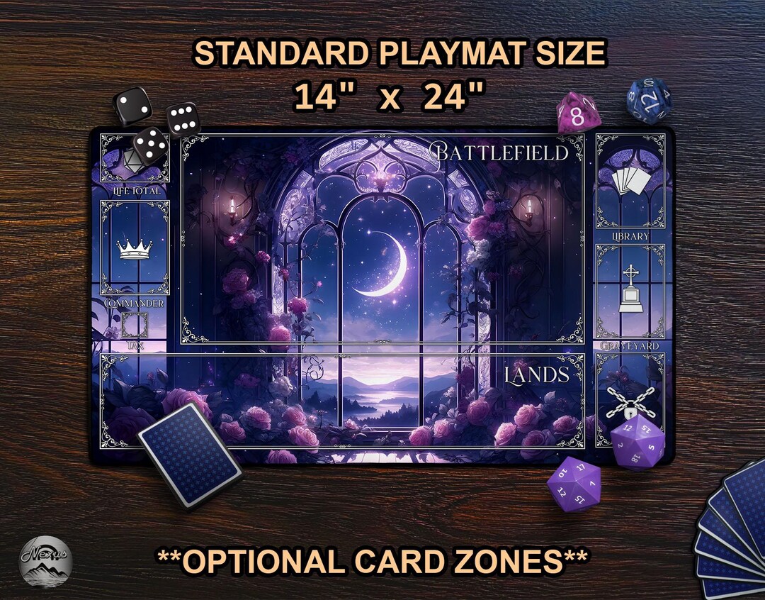 Lunar Vista - Purple Witchy Fantasy Moon TCG Playmat, MTG Mat With Card ...