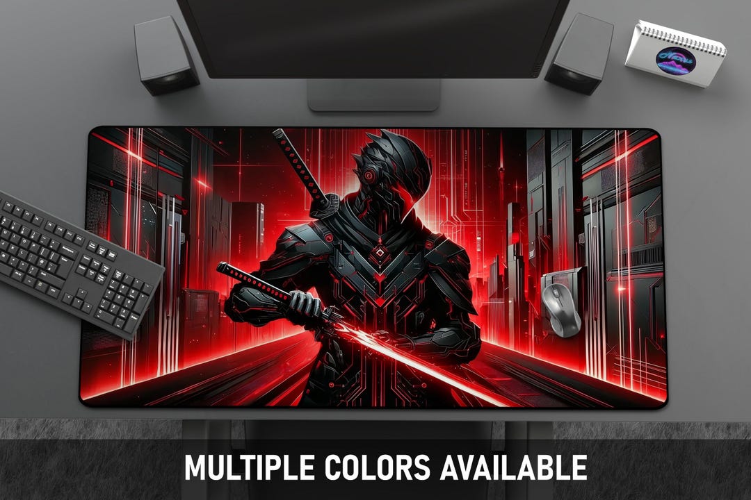 Desk Mat: Cyberpunk Ninja - Cool Cyborg Warrior Mousepad, Anime Cyber ...