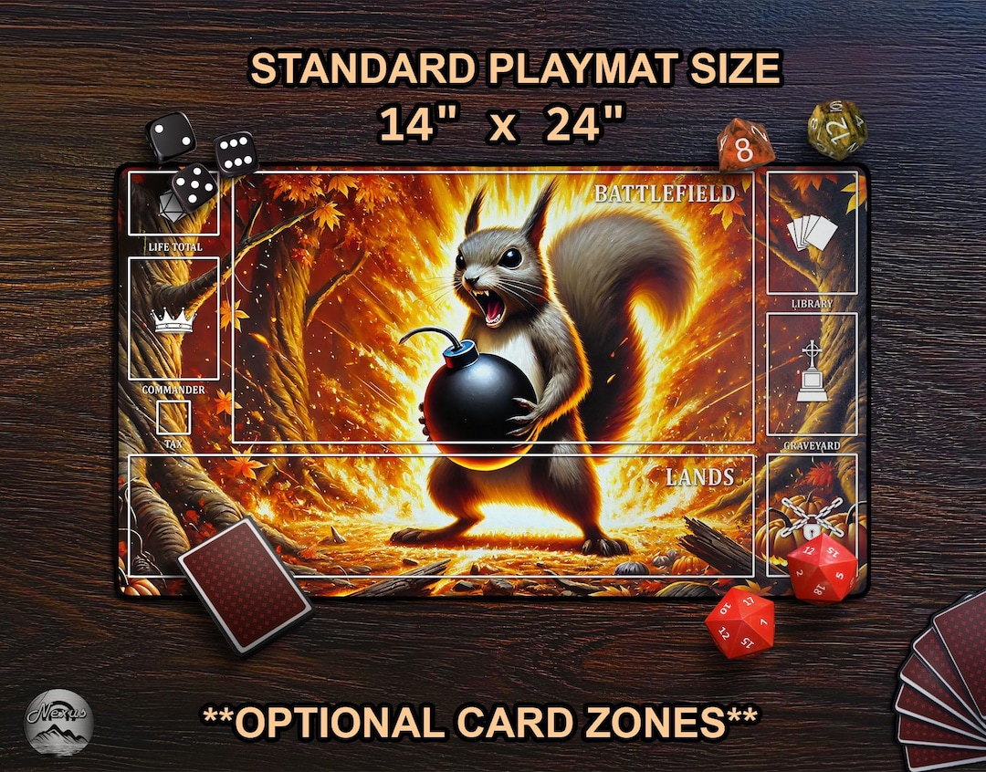 Psycho Squirrel With Bomb Playmat, Funny Squirrel TCG Mat, MTG Mat With Card Zones, Large ...