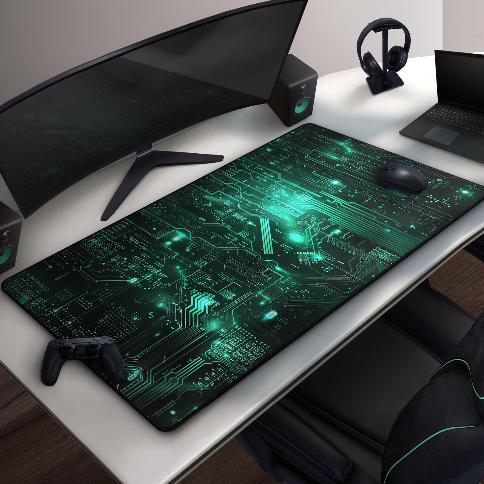 Tech Matrix - Green Cyber Grid Desk Mat, Cool Cyberpunk Hacker Mousepad ...