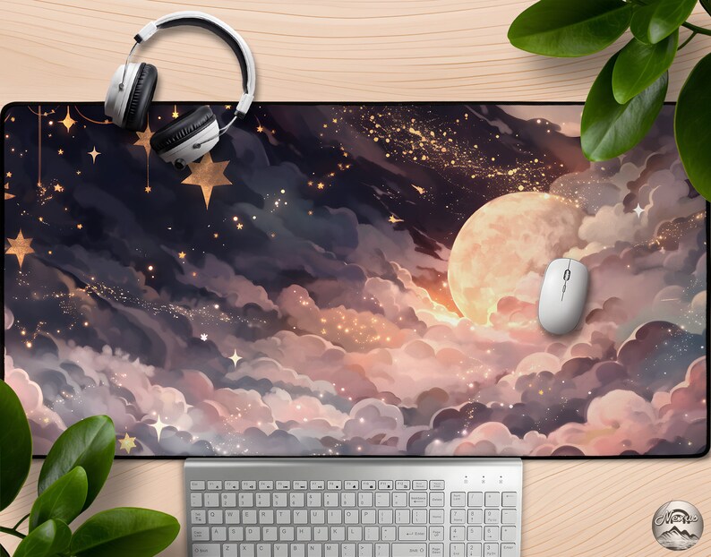 Stardust Celestial Moon Mousepad, Starry Night Desk Mat, Cosmic Sky ...