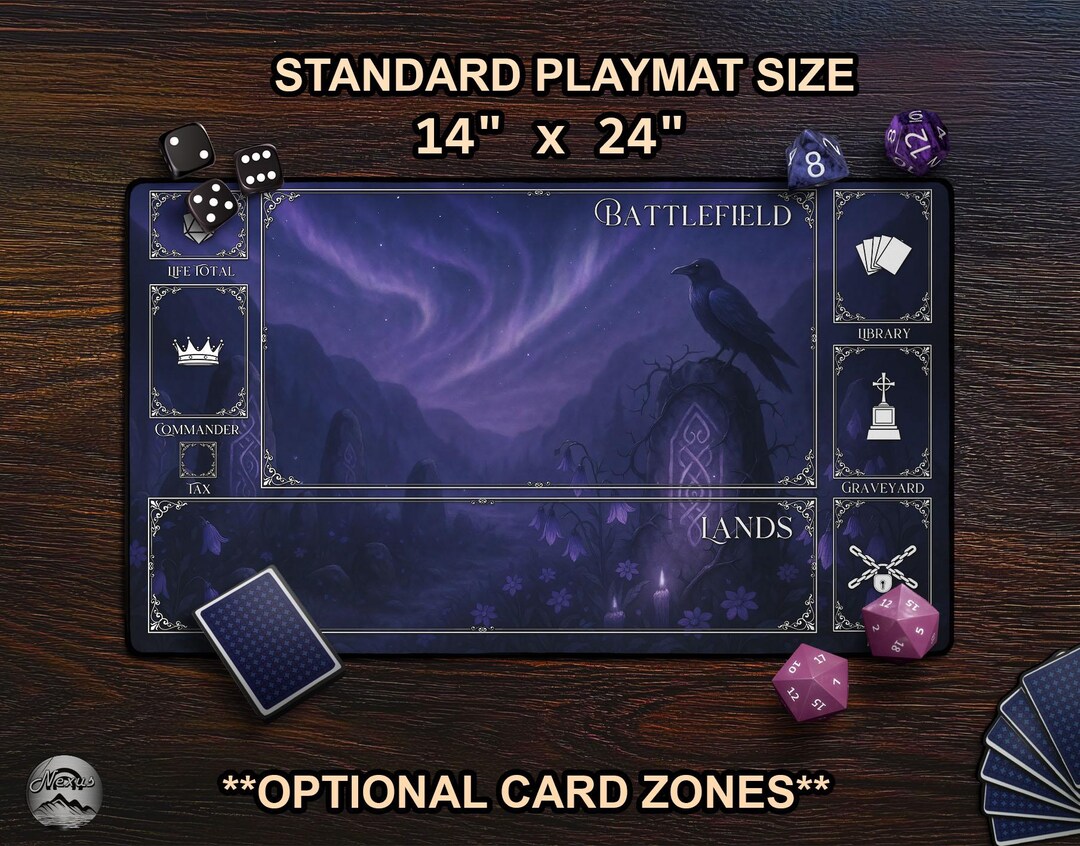 Witchy Raven Runestone Playmat, Gothic Purple Floral TCG Mat With Card ...