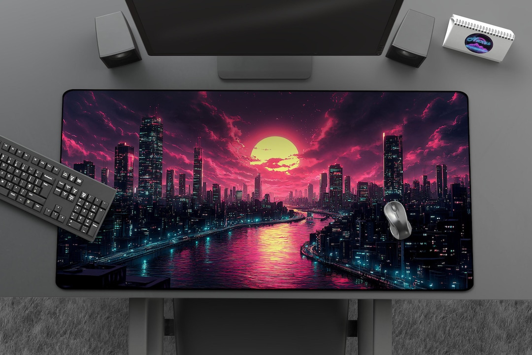 Desk Mat: the Cyber City - Cool Cyberpunk Desk Mat, Neon Cityscape ...