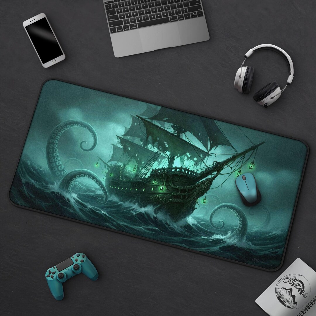 Kraken & Ghost Ship Desk Mat, Pirate Ship and Stormy Seas Gaming ...