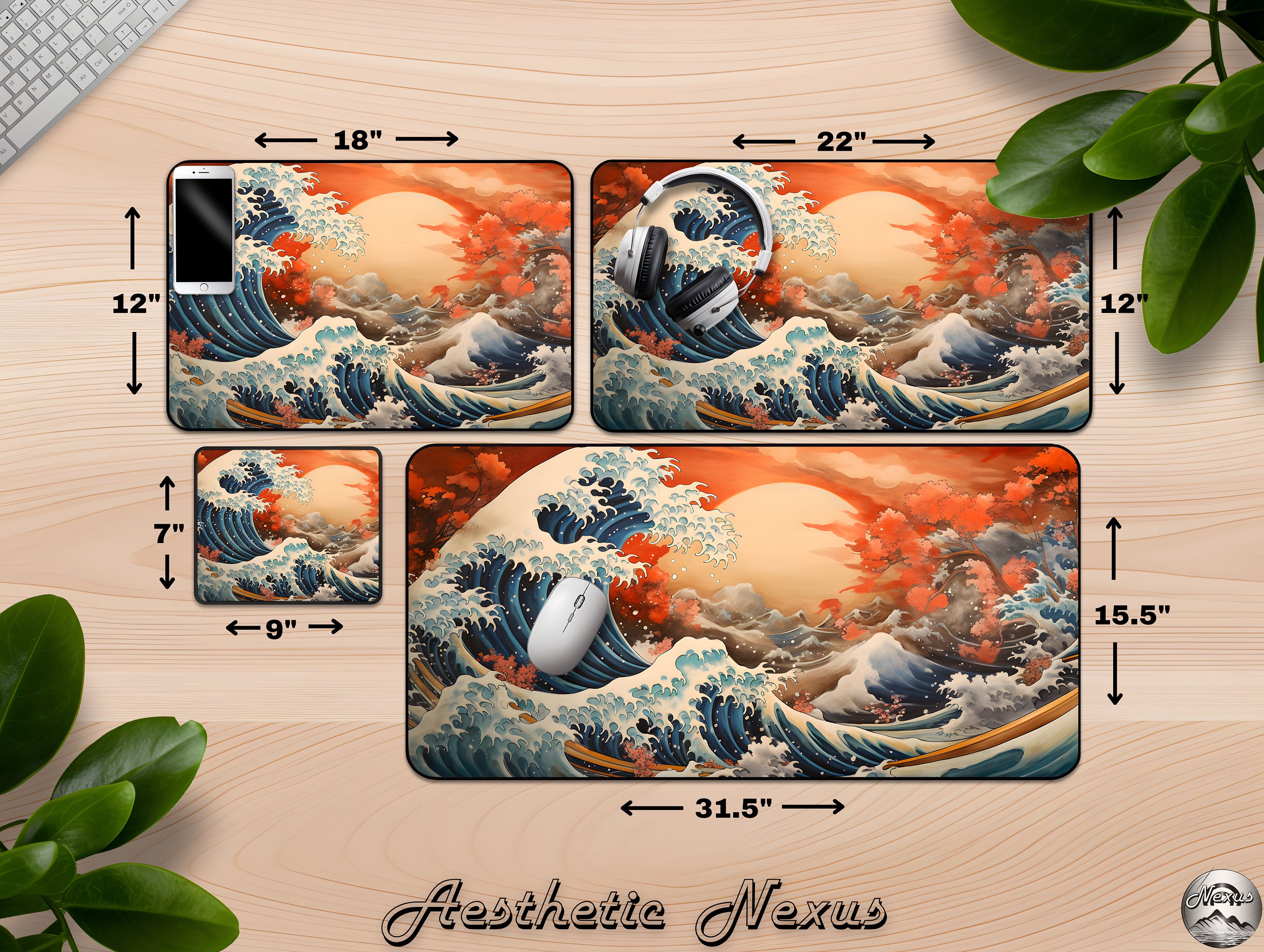 Ukiyo-e Waves Mousepad, Japanese Wave Desk Mat, Edo Period, Aesthetic ...