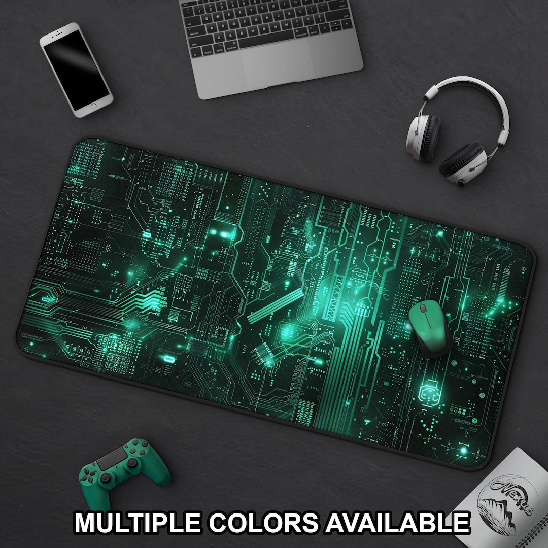 Tech Matrix - Green Cyber Grid Desk Mat, Cool Cyberpunk Hacker Mousepad ...