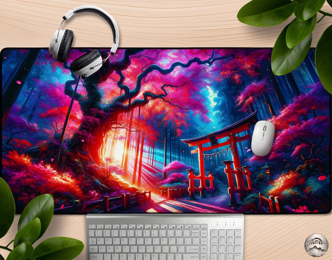 Enchanted Japanese Forest Mousepad, Anime Landscape, Sakura, Torri Gate ...