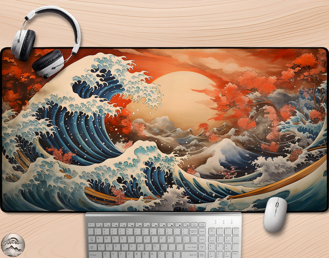 Ukiyo-e Waves Mousepad, Japanese Wave Desk Mat, Edo Period, Aesthetic ...