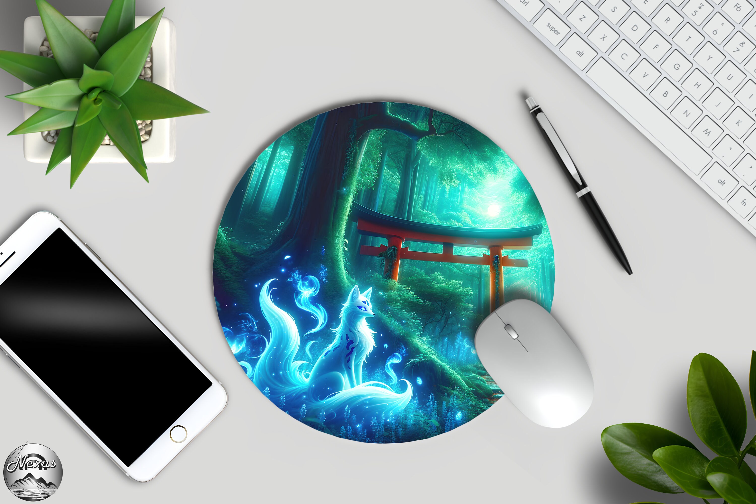 Kitsune Spirit Japanese Fox Mousepad, Anime Desk Mat, Landscape ...