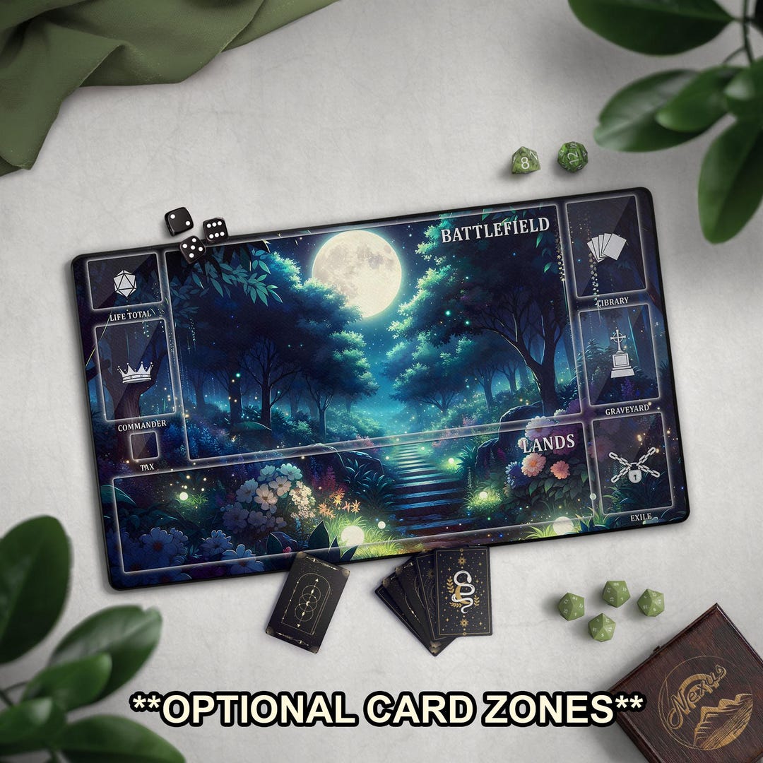 Fantasy Forest TCG Playmat, Enchanted Forest Mat With EDH Card Zones ...