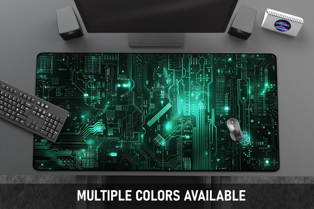 Tech Matrix - Green Cyber Grid Desk Mat, Cool Cyberpunk Hacker Mousepad ...