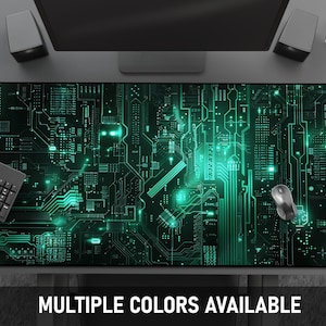 Tech Matrix - Green Cyber Grid Desk Mat, Cool Cyberpunk Hacker Mousepad ...