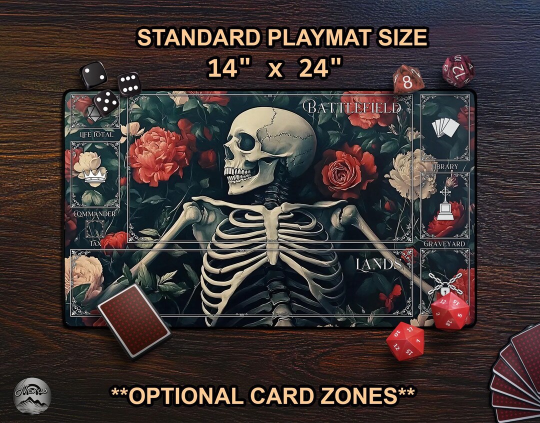 Playmat; Laid to Rest - Memento Mori MTG Mat With Card Zones, Gothic ...