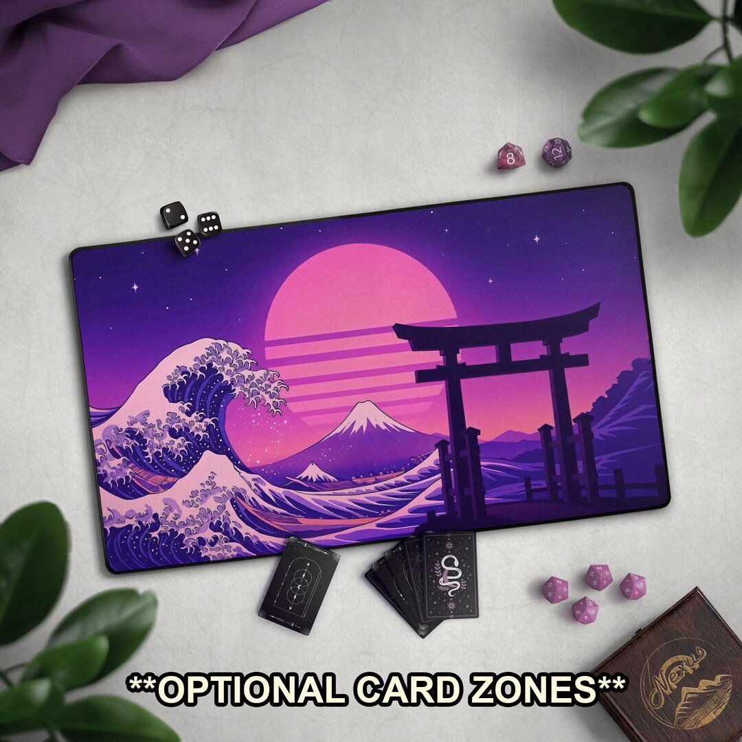 Neon Synthwave TCG Playmat, Vaporwave Sun & Great Wave off Kanagawa EDH ...