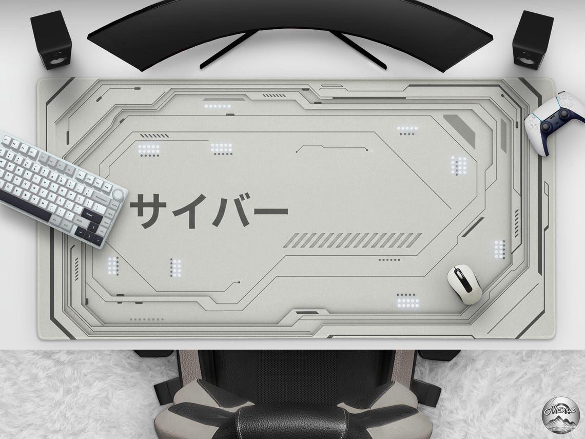 White Cyber Gaming Mousepad, Cyberpunk Desk Mat, Futuristic Sci-fi ...