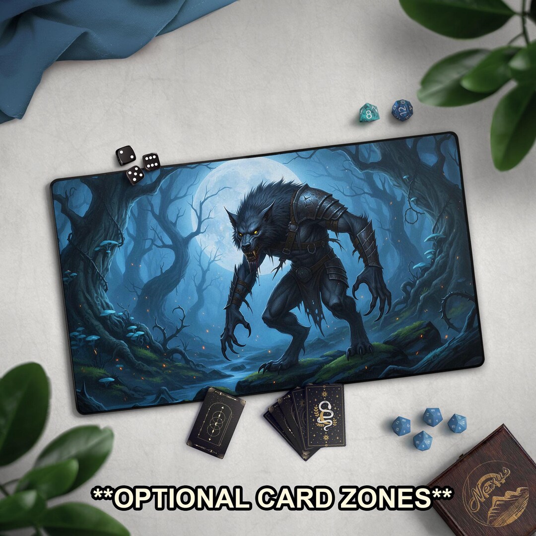 Werewolf TCG Playmat, Full Moon Forest Night Mat With EDH Card Zones ...