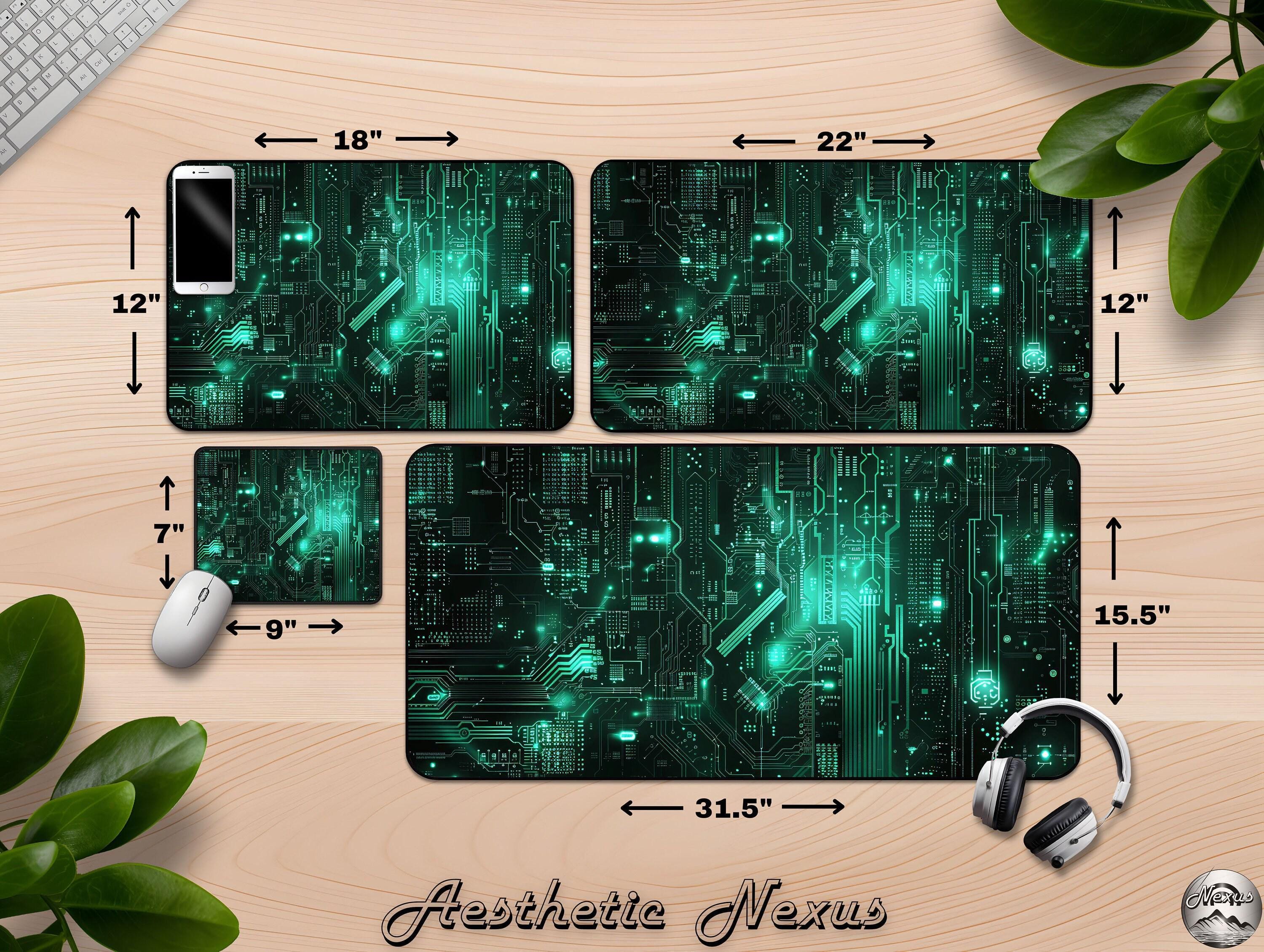 Tech Matrix - Green Cyber Grid Desk Mat, Cool Cyberpunk Hacker Mousepad ...