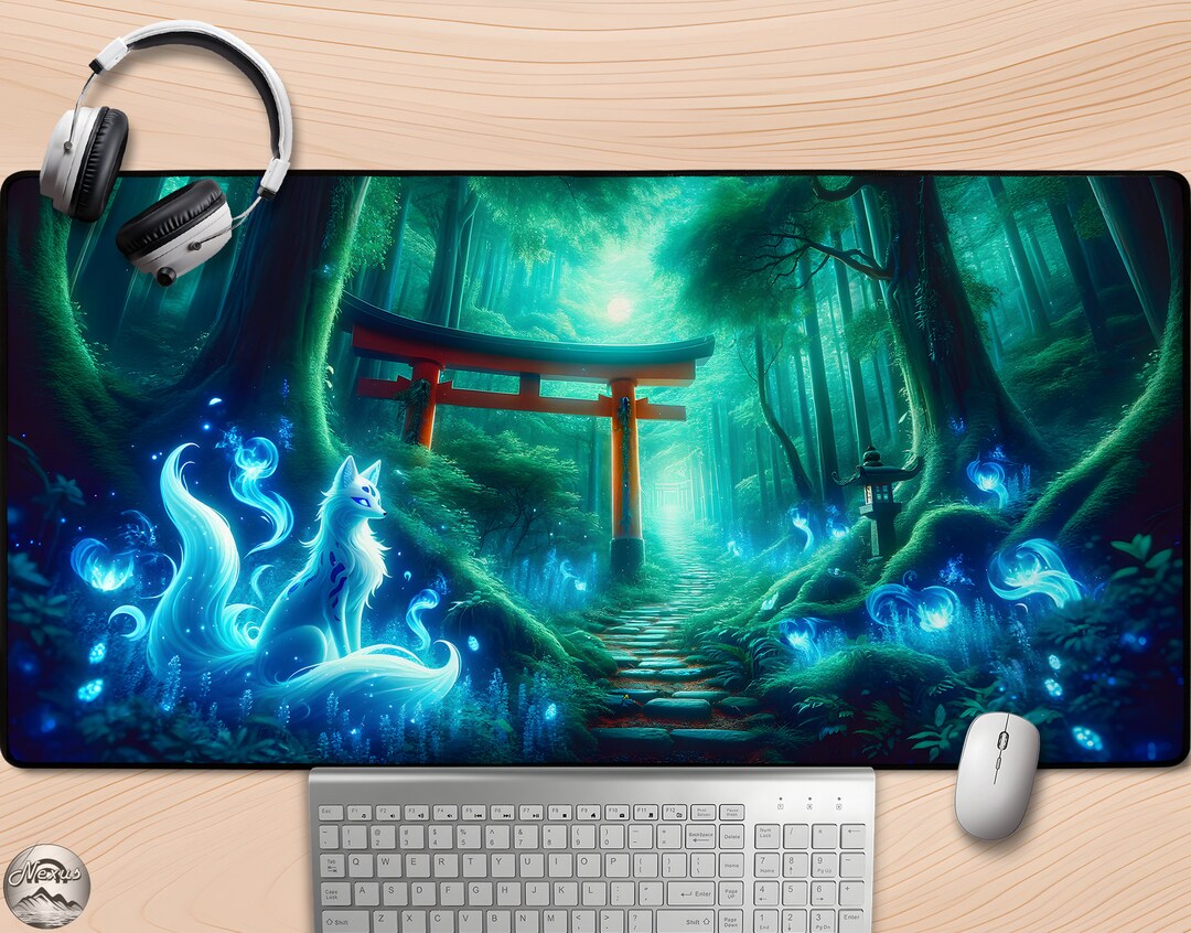 Kitsune Spirit Japanese Fox Mousepad, Anime Desk Mat, Landscape ...