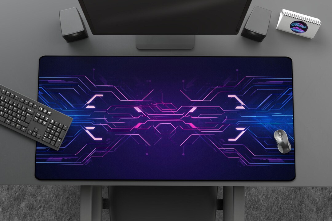 Desk Mat: Circuit Flow - Cool Neon Purple Cyber Mousepad, Abstract Tech ...