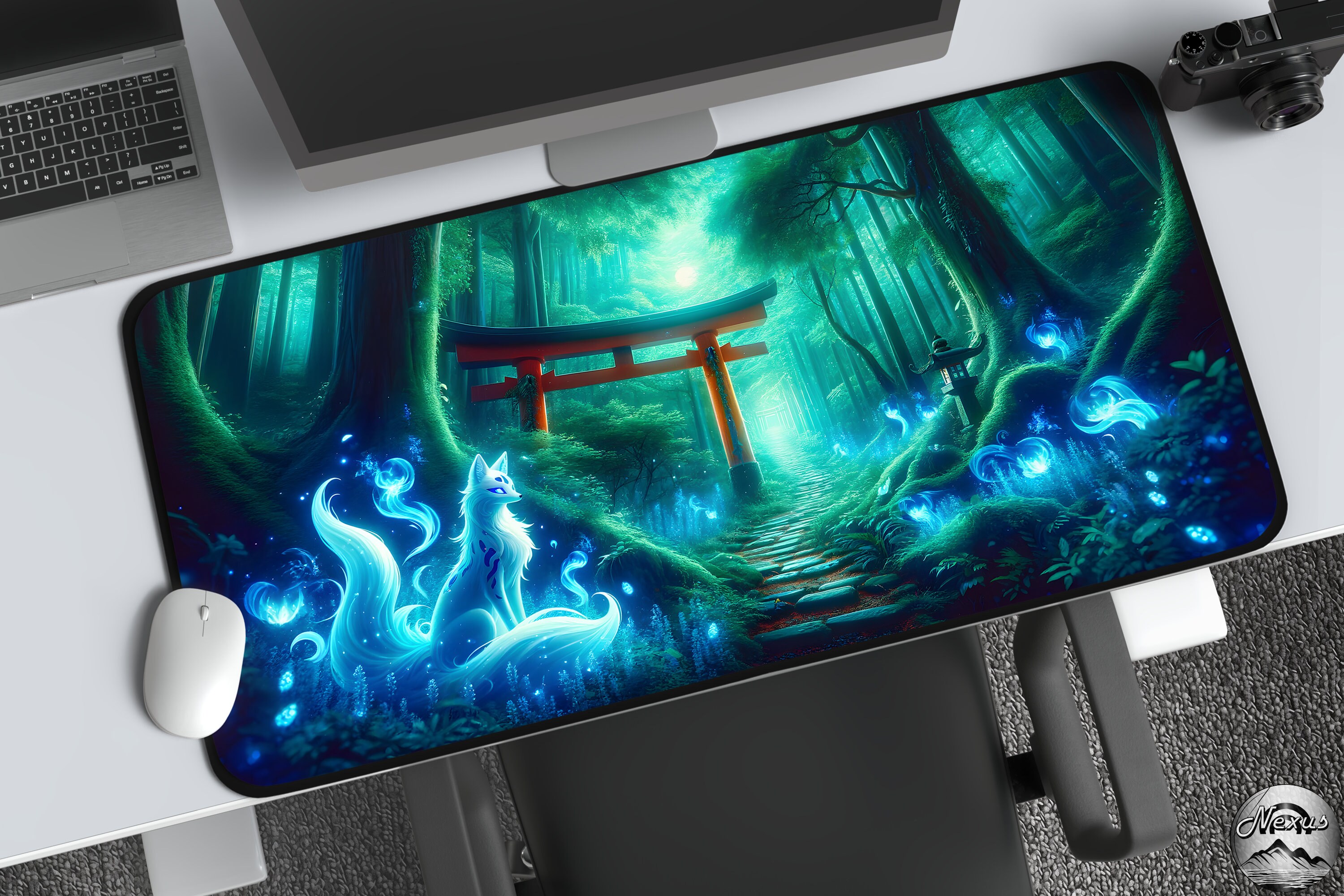 Kitsune Spirit Japanese Fox Mousepad, Anime Desk Mat, Landscape ...