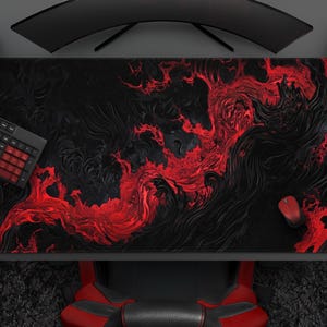Desk Mat: Gothic Flame - Cool Red & Black Mousepad, Abstract Fire ...