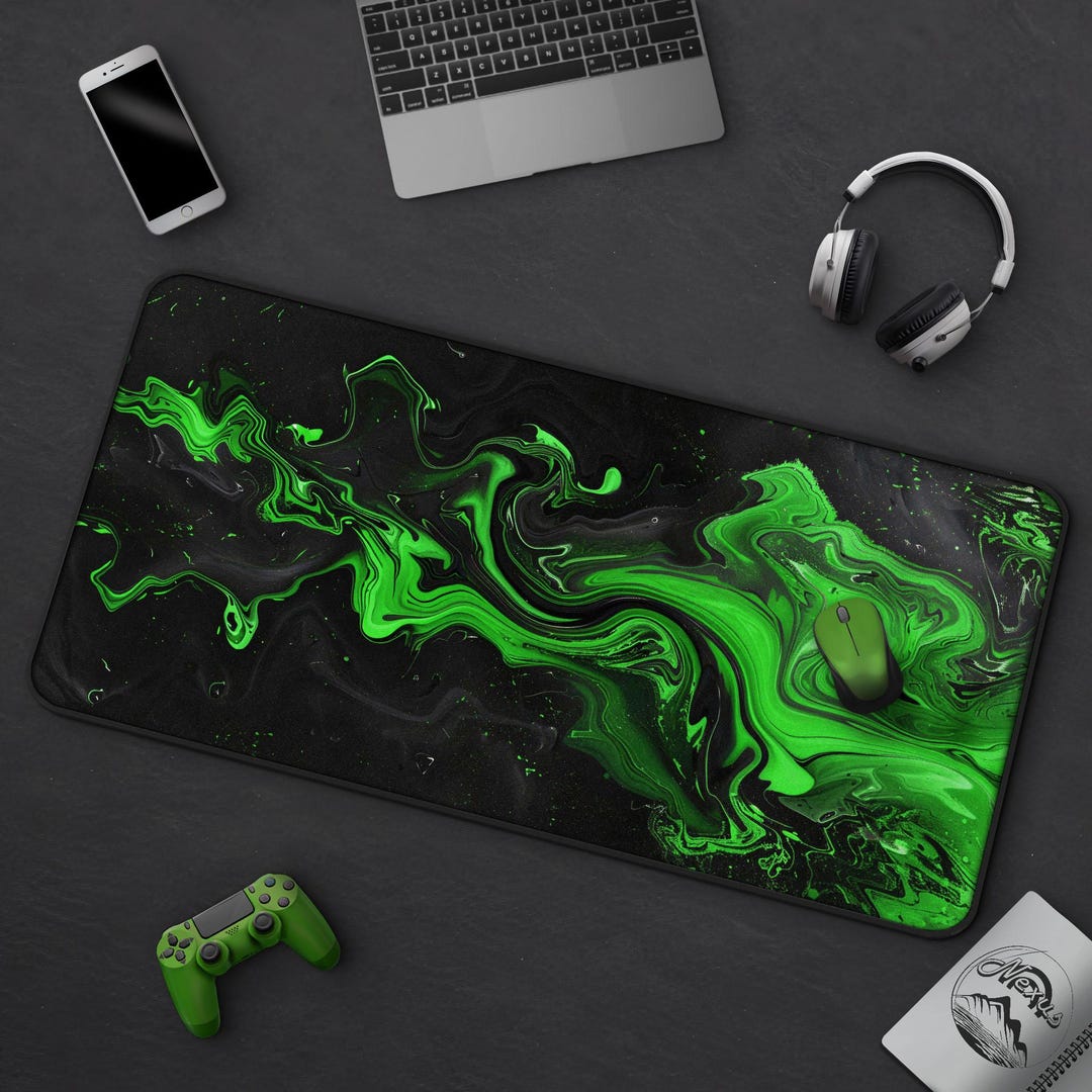 Black and Green Gaming Mousepad, Retro Lava Flow Desk Mat, Abstract ...