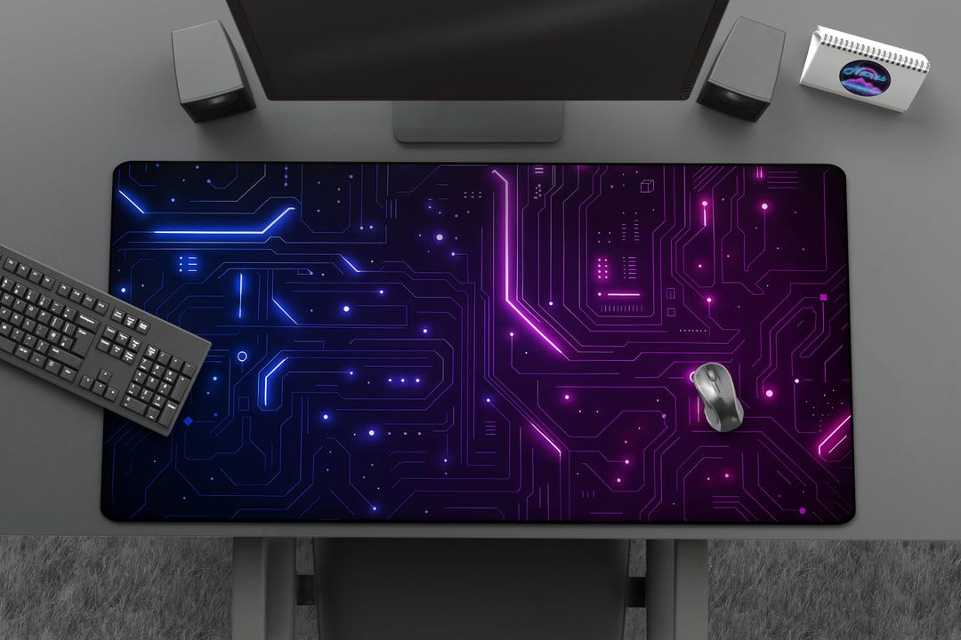 Blue & Purple Circuity Gaming Mouse Pad, Cool Cyberpunk Desk Mat ...