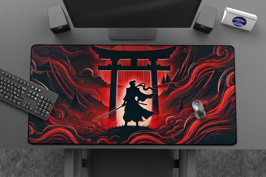 Blade of Honor - Cool Samurai Desk Mat, Japanese Warrior Mousepad, Red ...