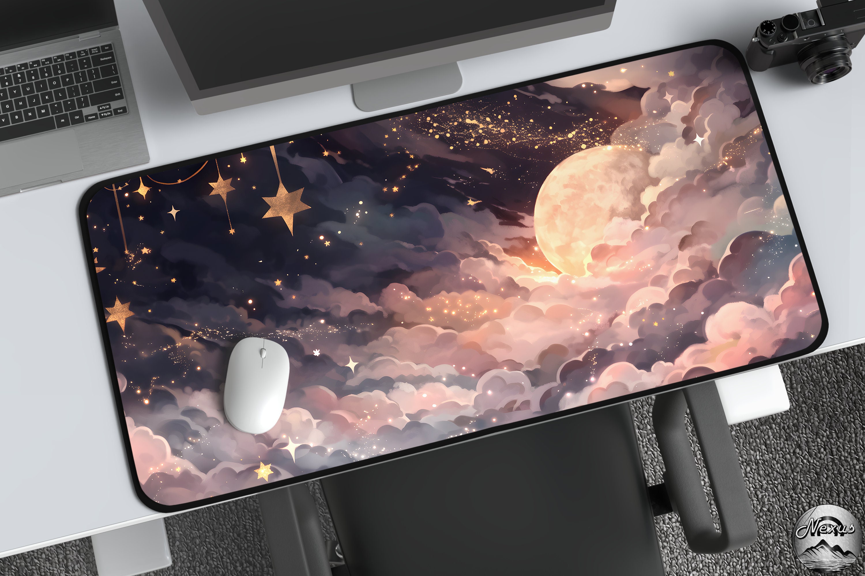Stardust Celestial Moon Mousepad, Starry Night Desk Mat, Cosmic Sky Cloudscape, Aesthetic Gaming ...