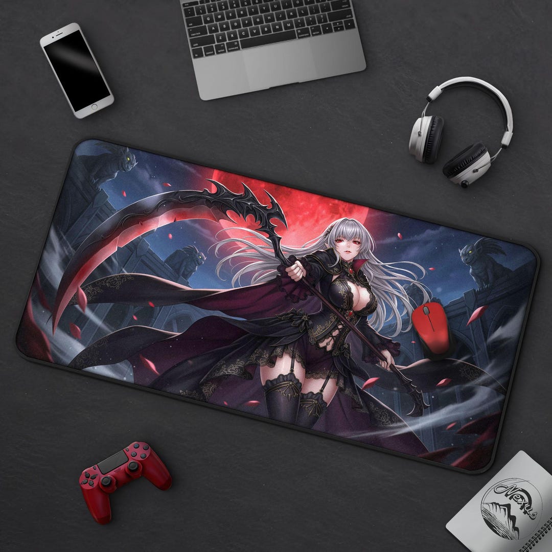 Anime Vampire Girl Desk Mat, Anime Waifu Gaming Mousepad, Dark Fantasy ...