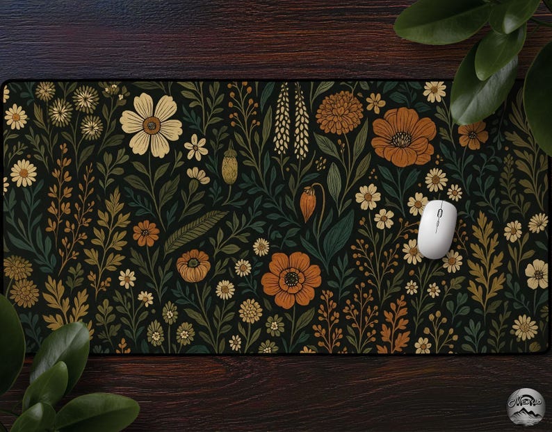 Floral Cottagecore Mousepad, Moody Botanical Desk Mat, Retro Vintage ...