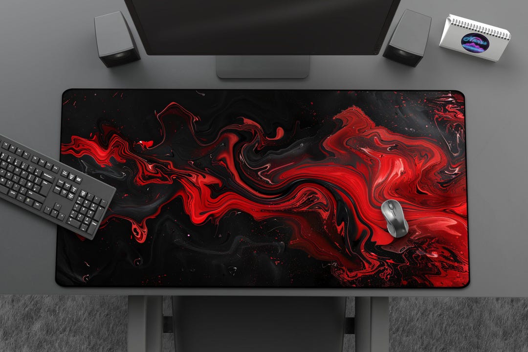 Cool Black and Red Mousepad, Abstract Lava Flow Desk Mat, Large ...