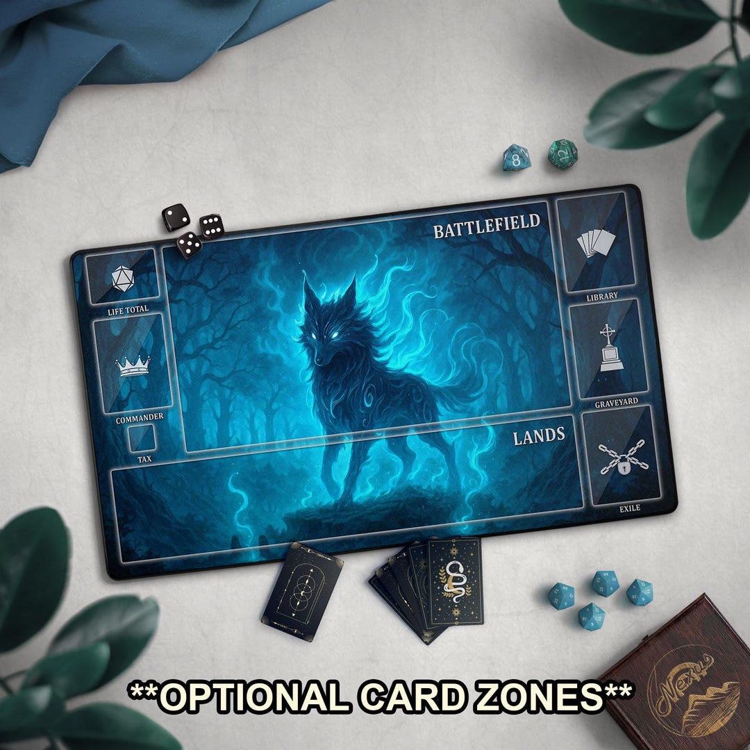 Shadow Wolf Spirit TCG Playmat, Fantasy Forest Animal Spirit Mat With ...