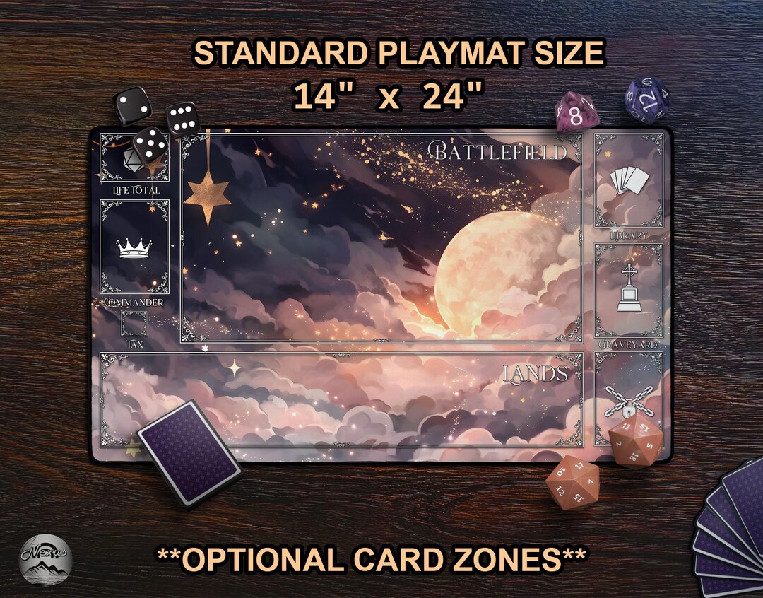 Celestial Stars & Clouds Playmat, Cute Kawaii Black Pink Gold TCG Mat ...