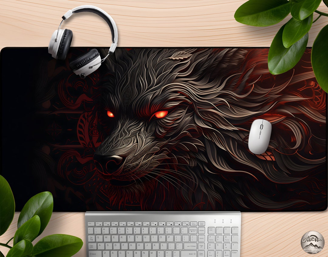 Gaze of the Black Wolf Abstract Tribal Wolf Mousepad, Aesthetic Gaming ...