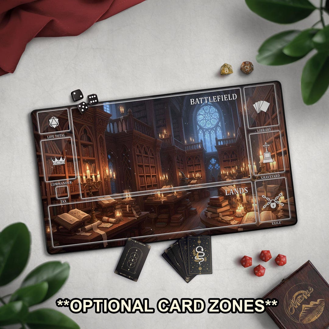Arcane Library TCG Playmat, Dark Academia Mat With EDH Card Zones ...