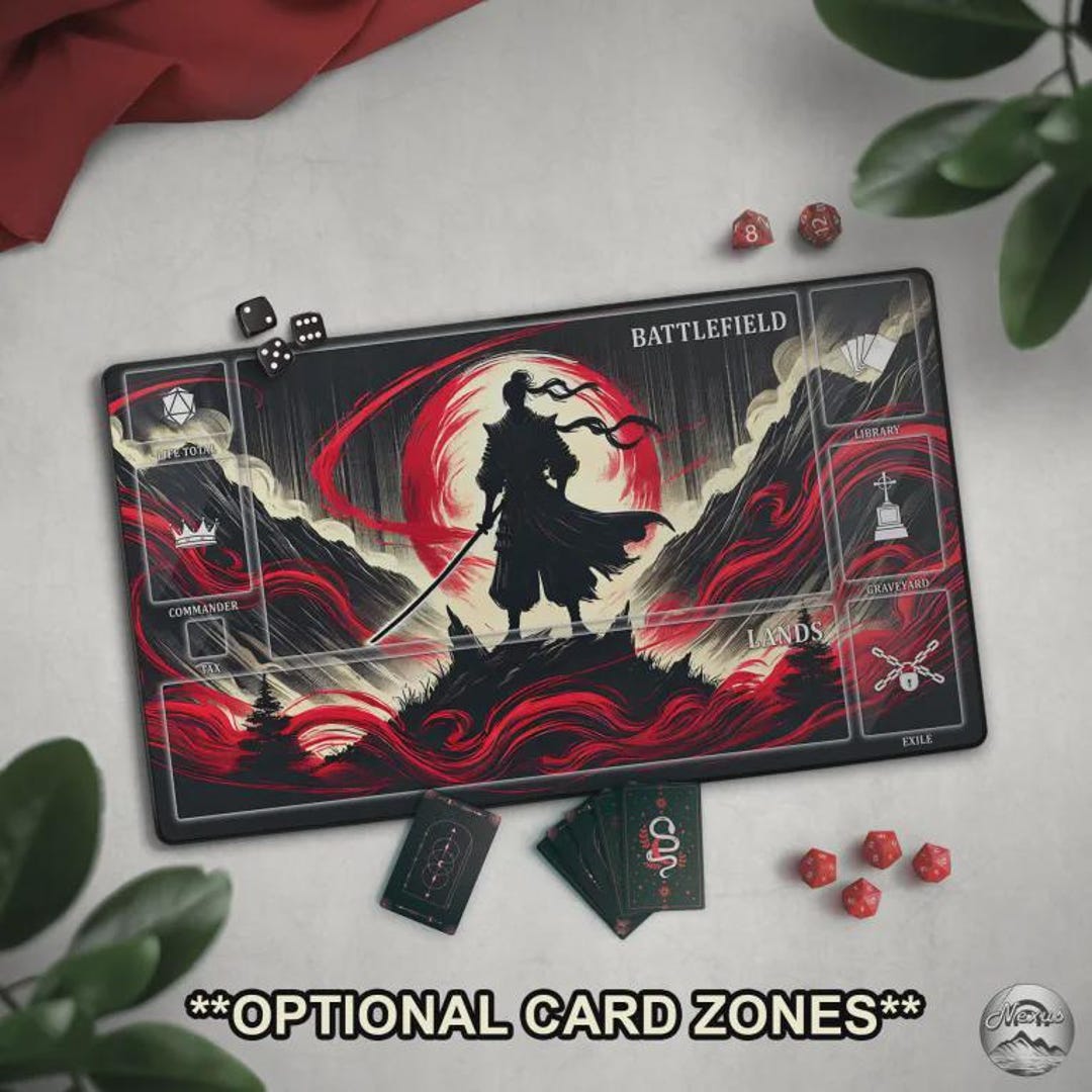 Samurai TGC Playmat, Stylized Japanese Mat With EDH Zones, Red Black ...