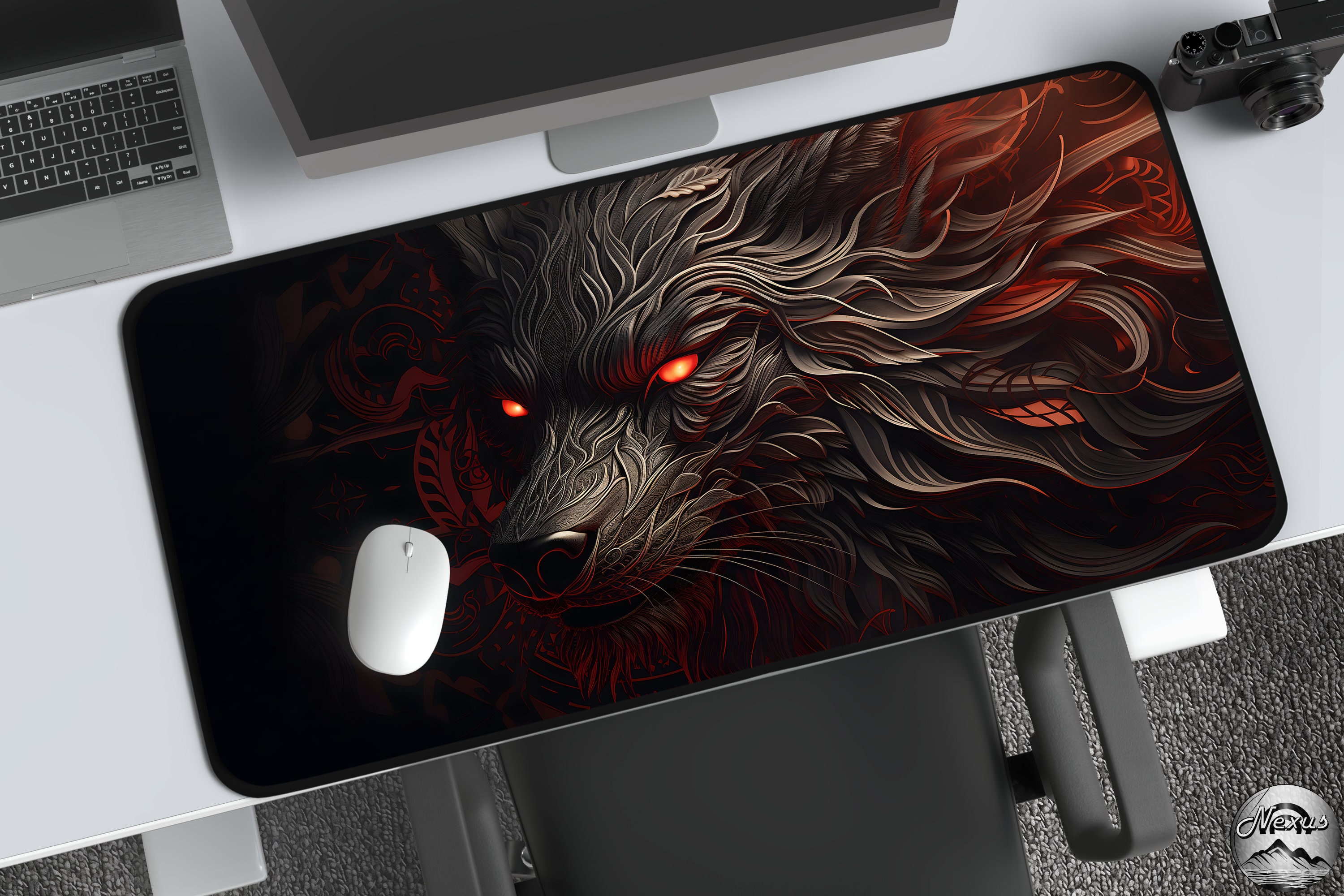 Gaze of the Black Wolf Abstract Tribal Wolf Mousepad, Aesthetic Gaming ...