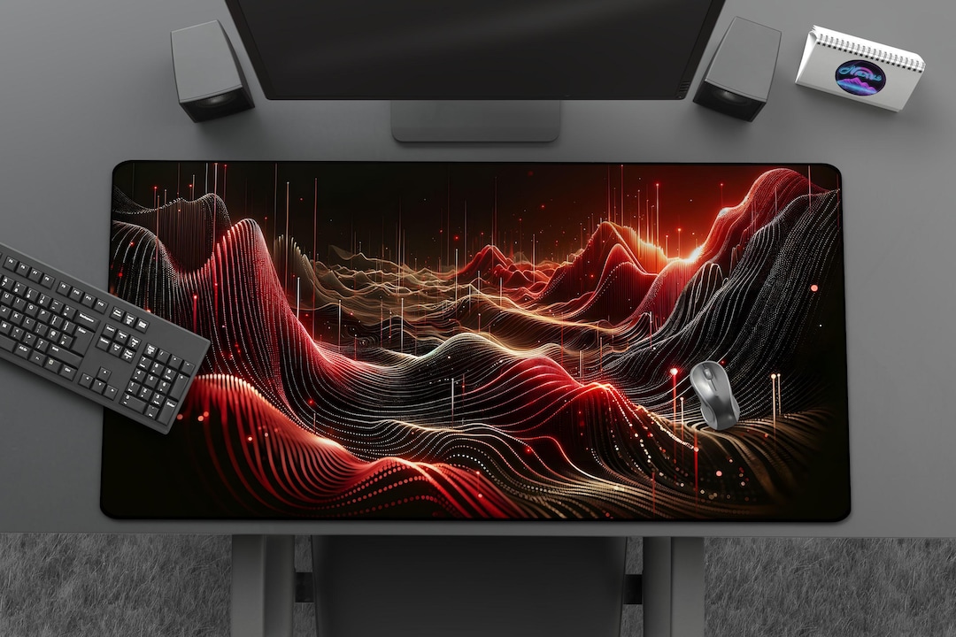 Matrix Stream - Cool Digital Waves Mousepad, Abstract Red & Black ...