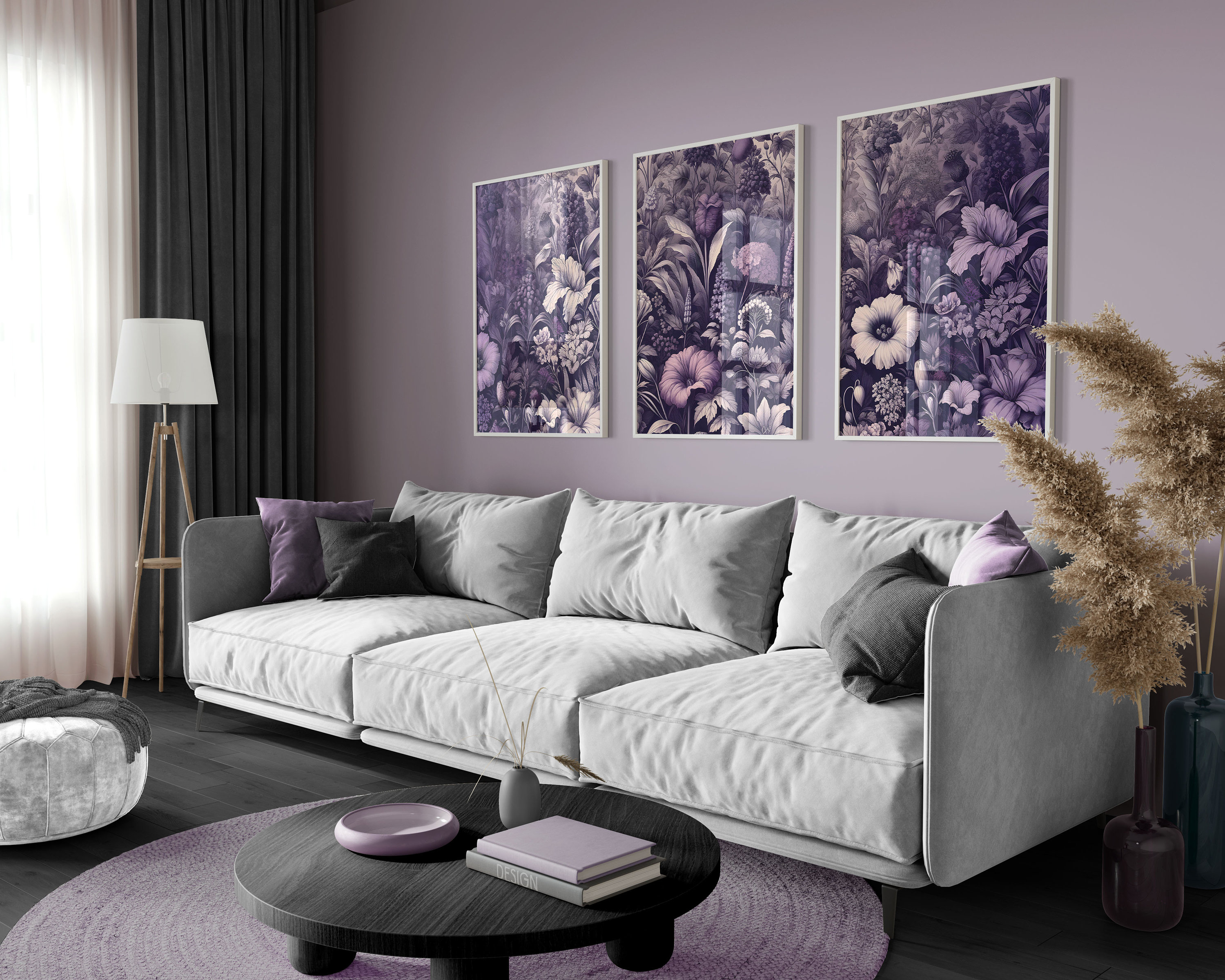Set of 3 Vintage-inspired Purple Floral Prints. Aesthetic Purple Flower ...