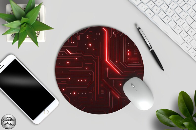 Futuristic Circuit Board Gaming Mouse Pad, Black & Red Tech-inspired ...