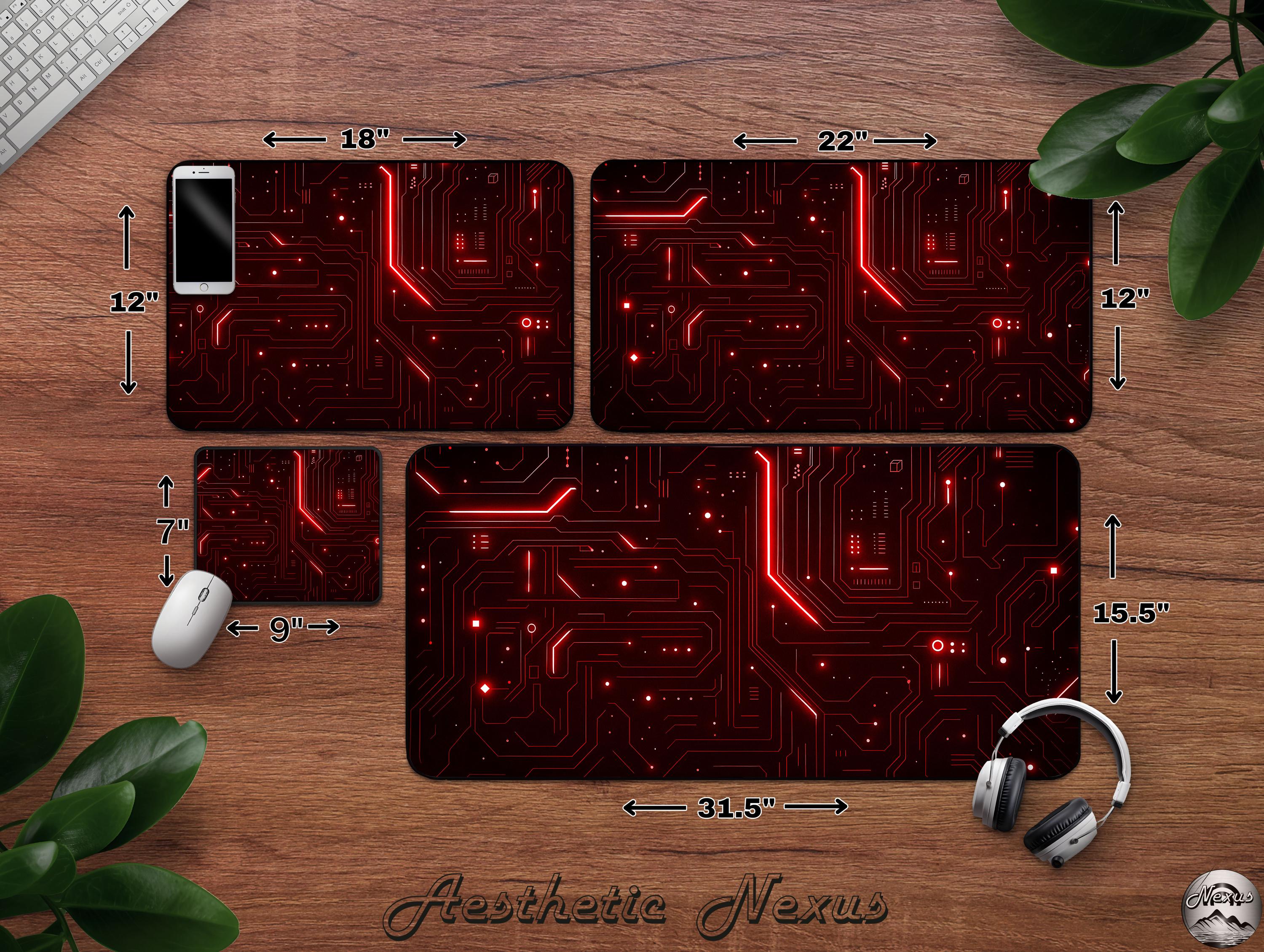 Futuristic Circuit Board Gaming Mouse Pad, Black & Red Tech-inspired ...