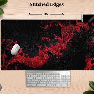 Desk Mat: Gothic Flame - Cool Red & Black Mousepad, Abstract Fire ...