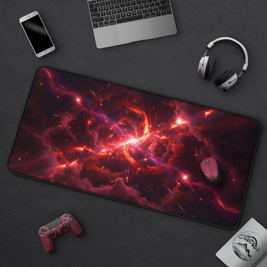 Red Cosmic Gaming Mousepad, Sci-fi Galaxy Desk Mat, Large Extended ...