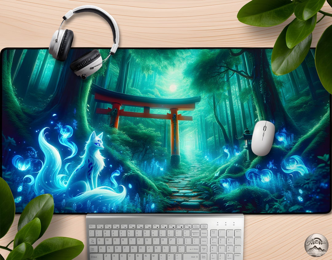 Kitsune Spirit Japanese Fox Mousepad, Anime Desk Mat, Landscape ...