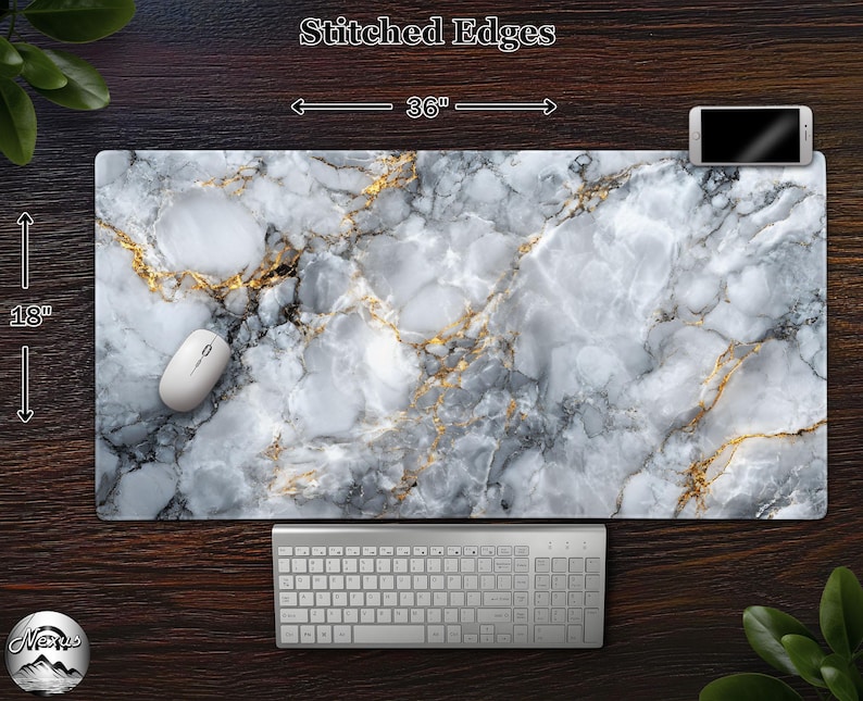 Marble Luxe - Cool White Marble Mousepad, Modern Abstract Desk Mat ...