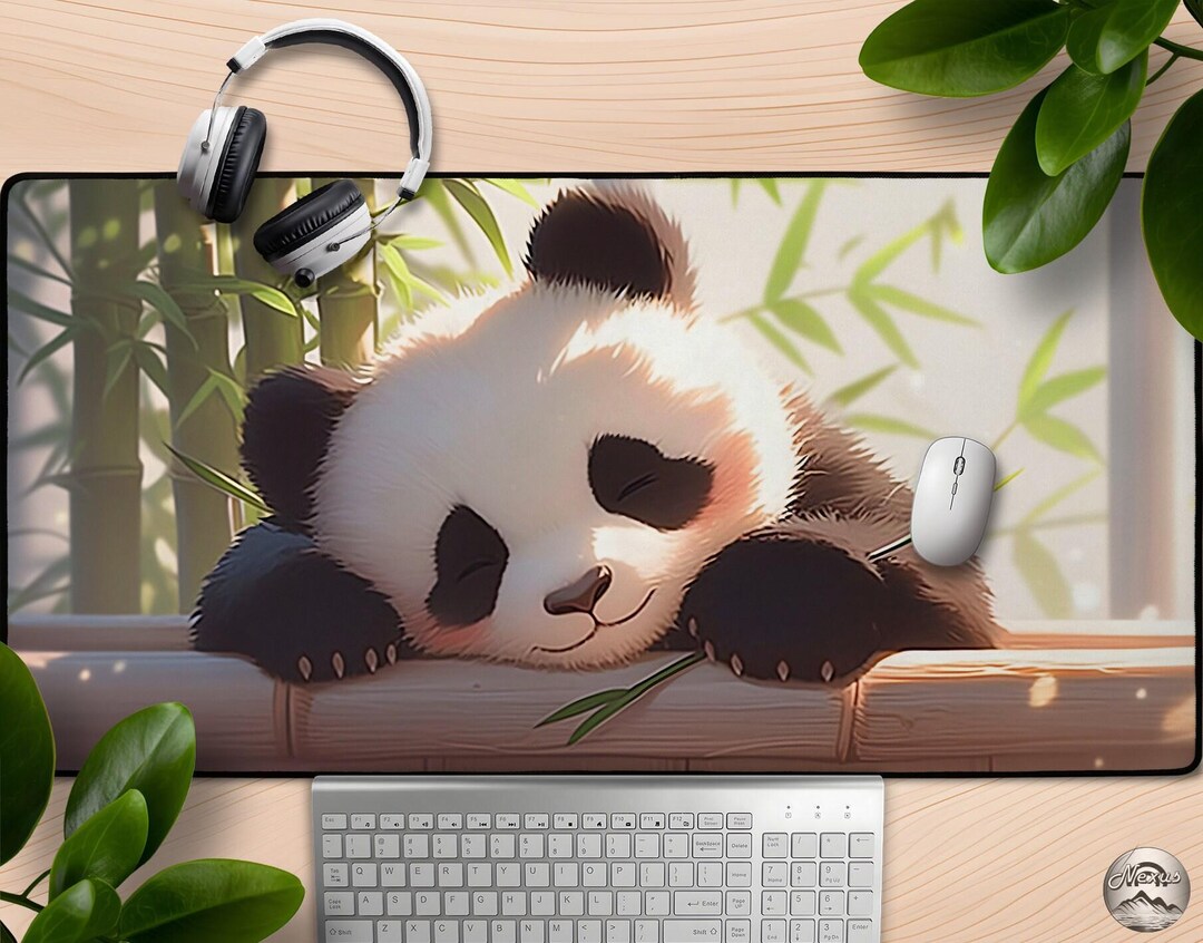 Cute Panda Mousepad, Kawaii Panda Desk Mat, Panda in Nature, Animal ...