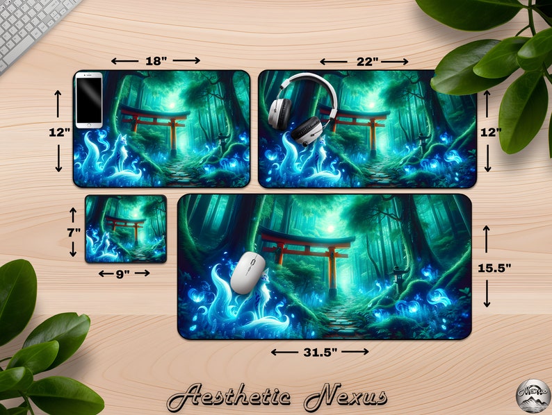 Kitsune Spirit Japanese Fox Mousepad, Anime Desk Mat, Landscape ...