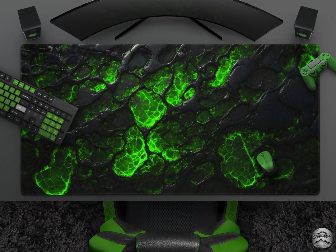 Green Lava Gaming Mousepad, Neon Magma Desk Mat, Abstract Cyberpunk ...
