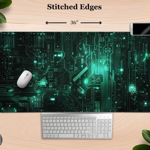 Tech Matrix - Green Cyber Grid Desk Mat, Cool Cyberpunk Hacker Mousepad ...